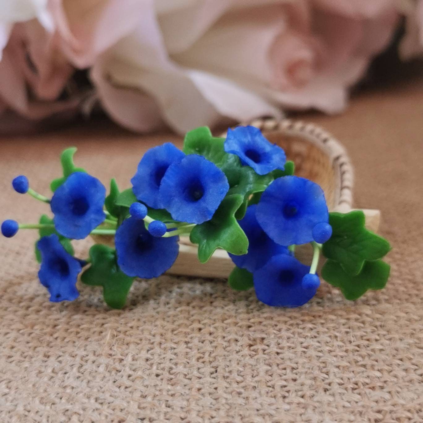 Miniature Dollhouse Blue Morning Glory Bouquet: Handmade Clay Flower - Etsy