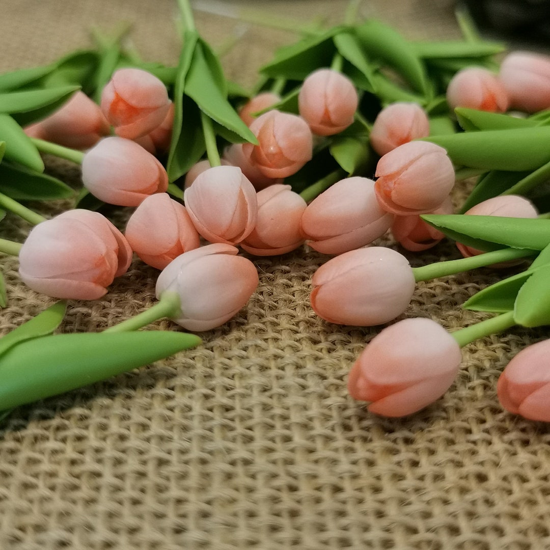 Mini Dollhouse Tulip Bunch of Flowers, Mini Orange Pink Flower ...
