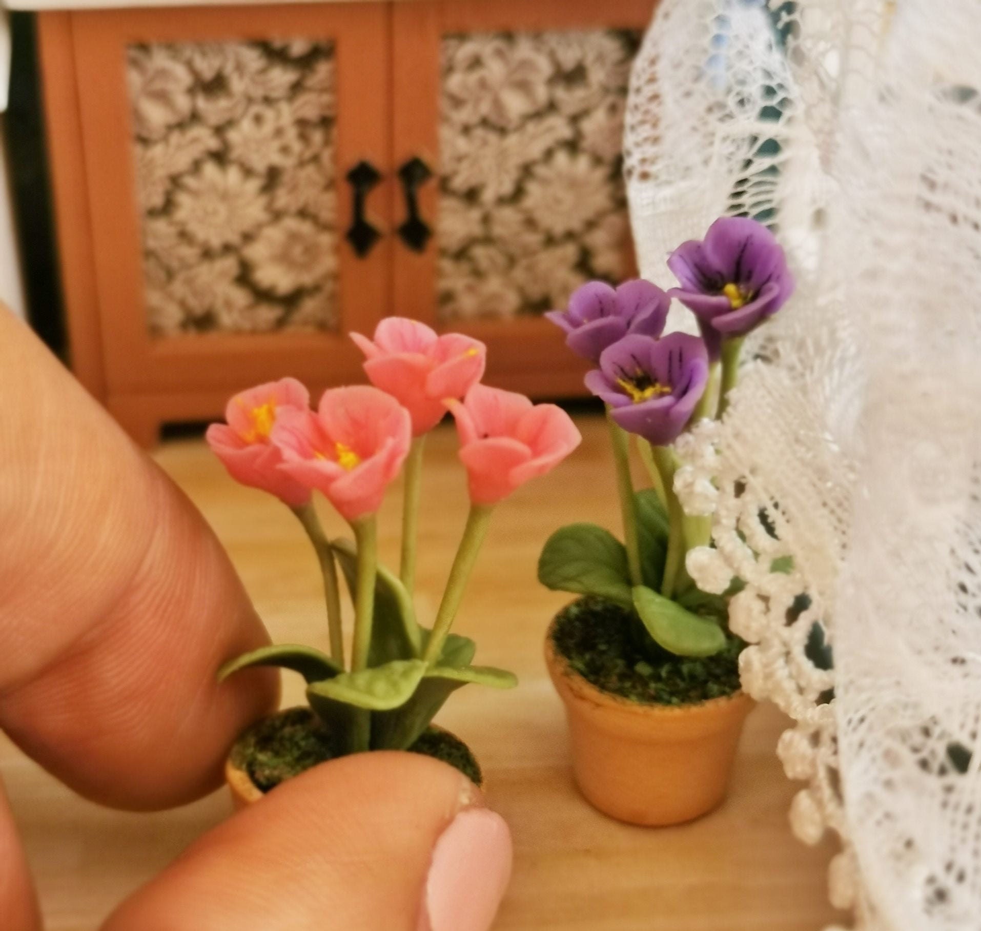 2 Miniature Dollhouse Primrose FlowersClay Miniature Flower | Etsy