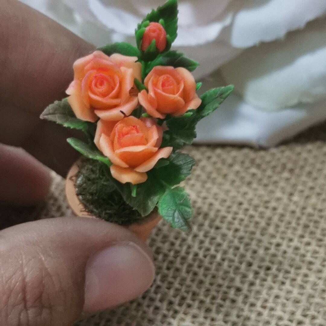Miniature Coral Color Rose Flower Pot, Mini Flower Pots,miniature ...