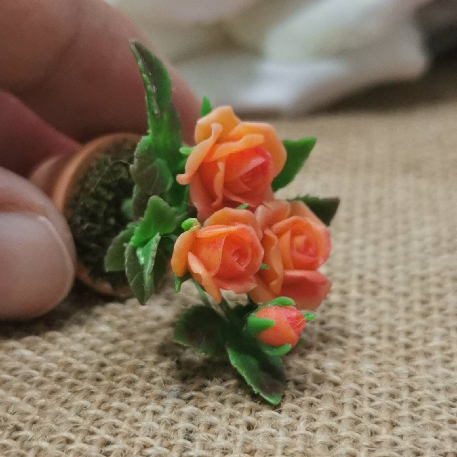 Miniature Coral Color Rose Flower Pot Mini Flower - Etsy