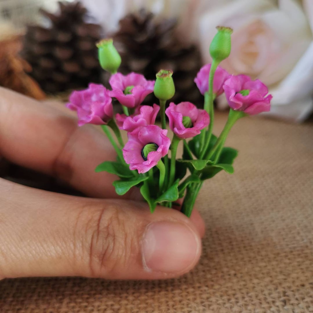 Miniature Dollhouse Dark Pink Poppy Flower,mini Clay Flower,flower ...
