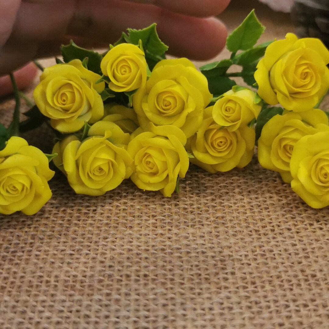Mini Dollhouse Yellow Rose Flowers, Mini Yellow Color Flower, Dollhouse ...