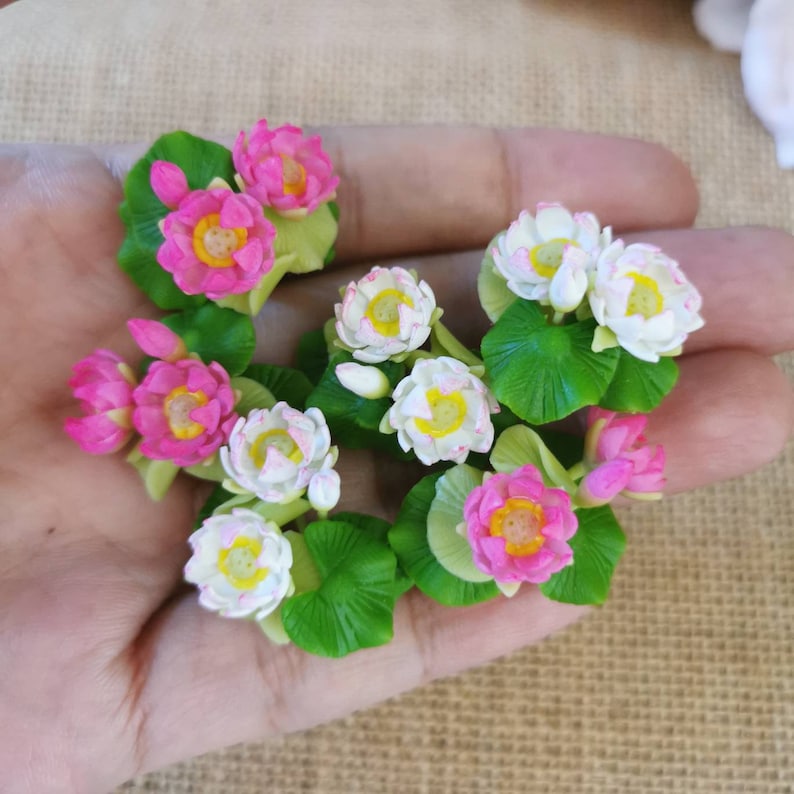 6 Miniature Pink White Lotus Bunch of Flower Dollhouse - Etsy