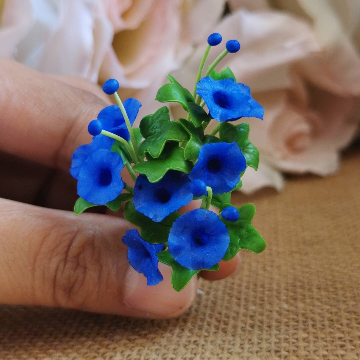 Miniature Dollhouse Blue Morning Glory Bouquet: Handmade Clay Flower - Etsy