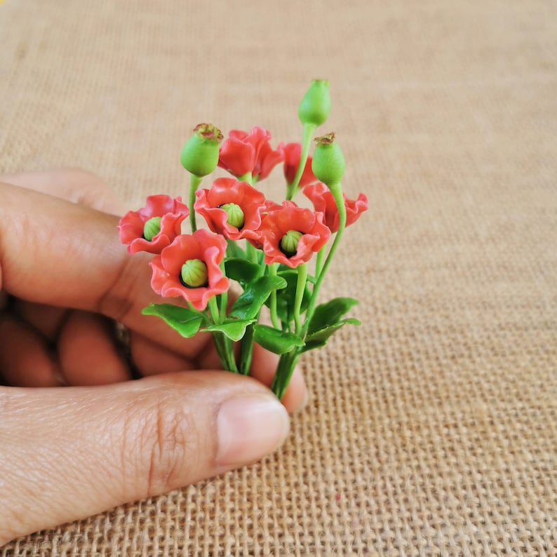 Miniature Dollhouse Red Poppy Flower,mini Clay Flower,flower Bouquet ...