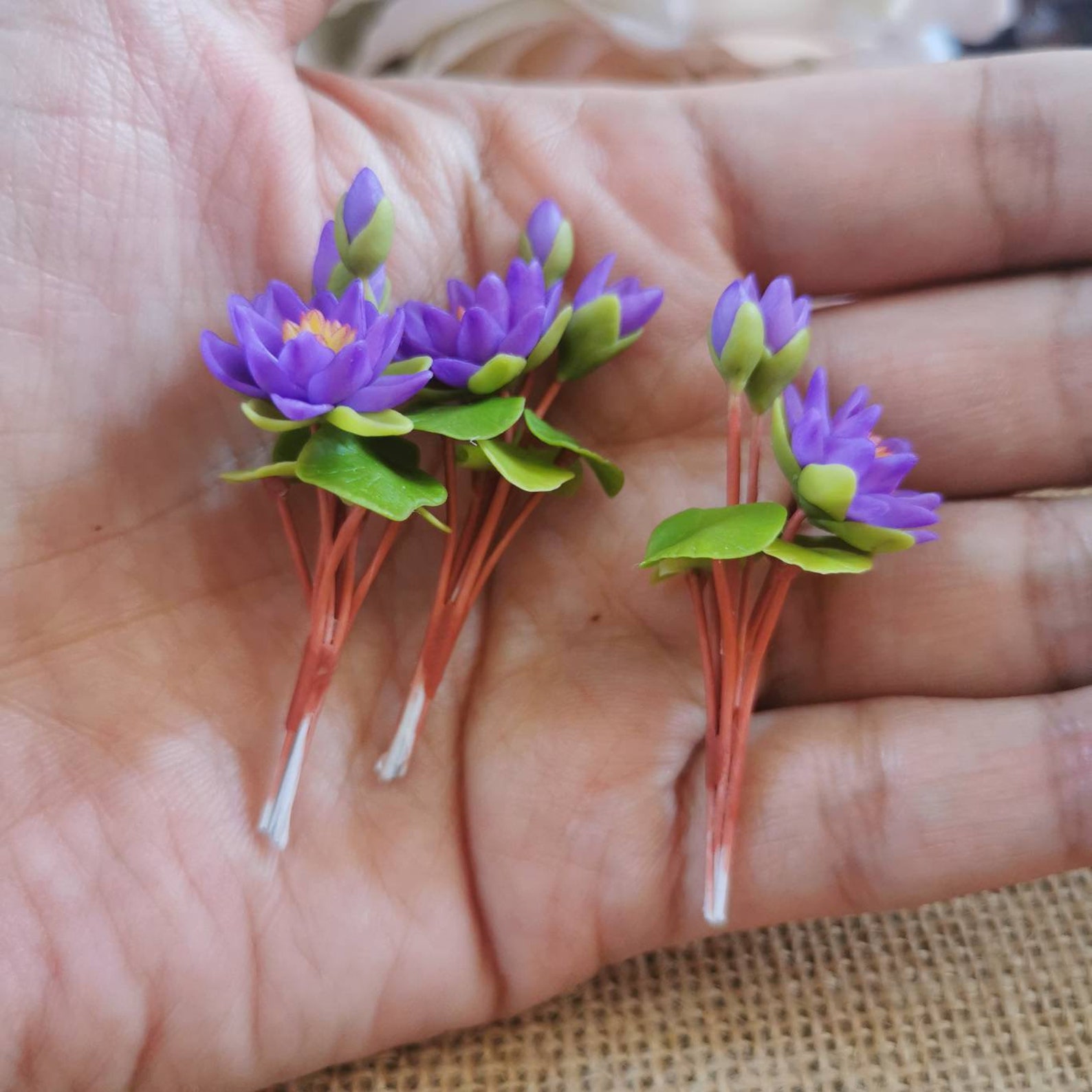 Miniature Water Lily Flower Bunch of Flowersminiature Purple - Etsy
