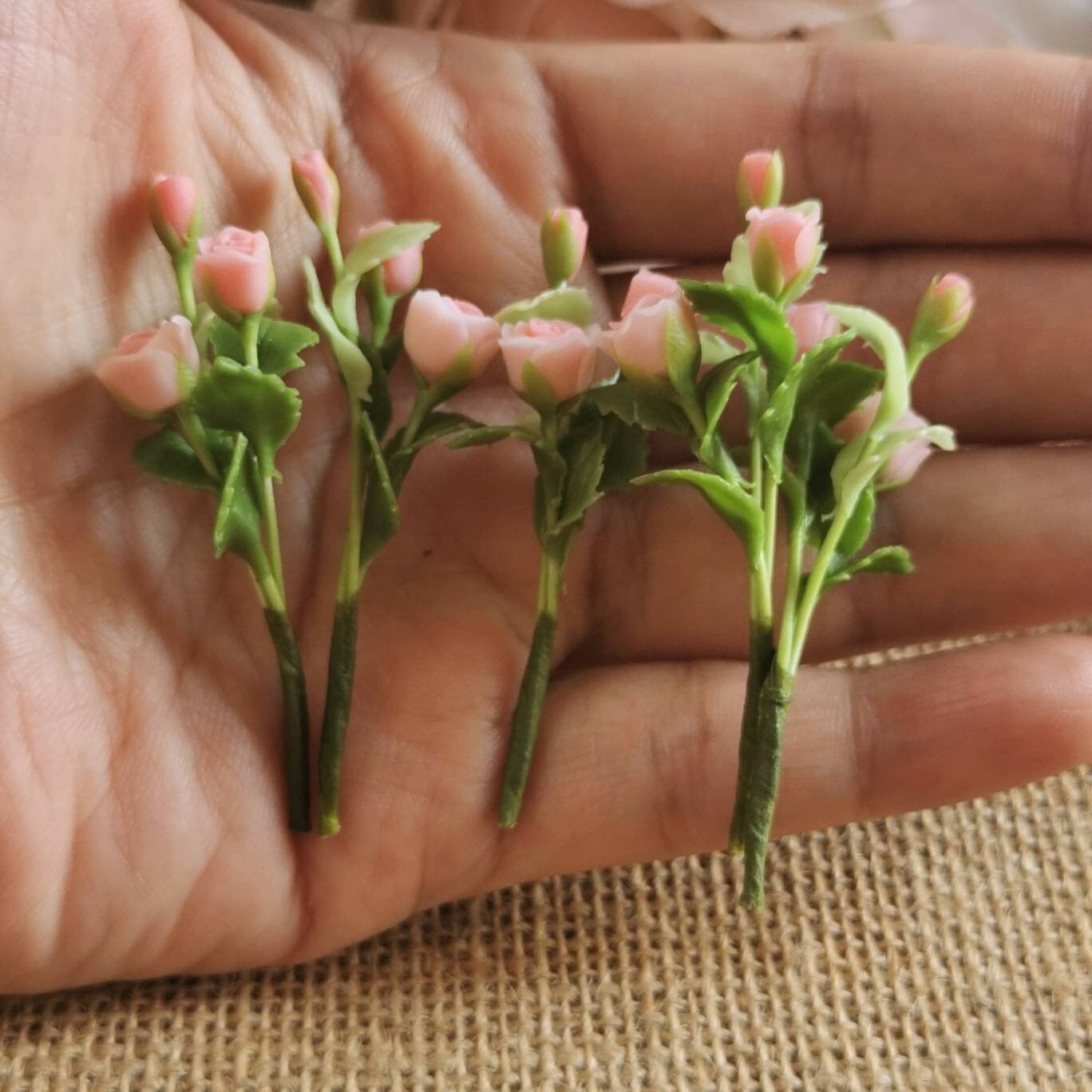 5 Miniature Dollhouse Clay Rose Flowersclay Light Pink Flower - Etsy
