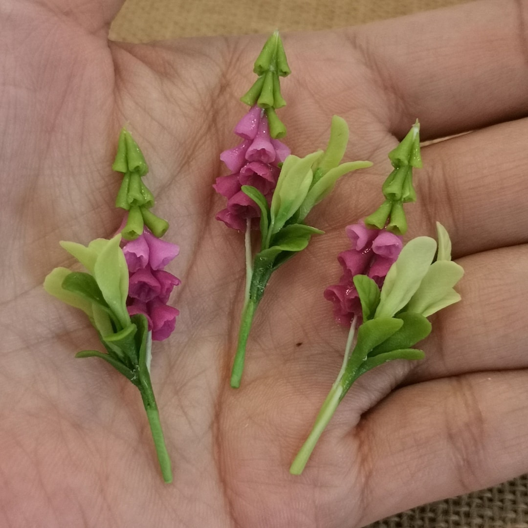 Miniature Mulberry Foxglove: Handmade Clay Dollhouse Flower Bouquet - Etsy