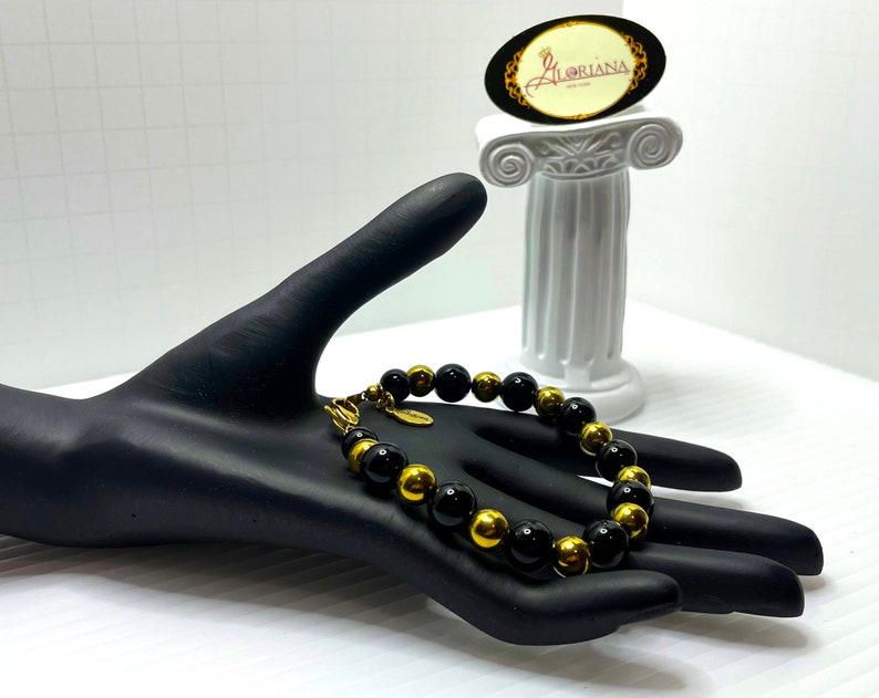 Minimalistic Black and Gold Tone Bracelet - Etsy