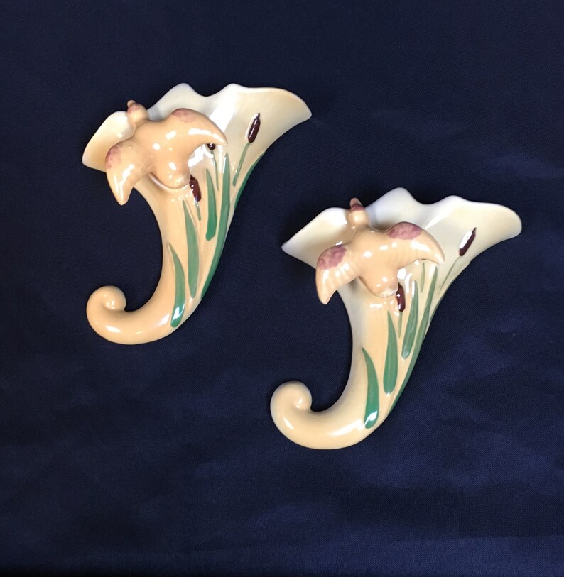 TWO Vintage Yellow Cornucopia Wall Pocket Vase With Duck & | Etsy