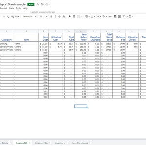 Amazon FBA and MF Sales Spreadsheet Excel Google Sheets Spreadsheet ...