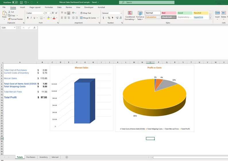 Mercari Sales Spreadsheet Template for Sales Purchases | Etsy
