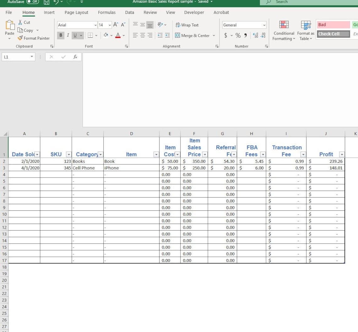 Amazon FBA and MF Sales Spreadsheet Excel Google Sheets Spreadsheet ...