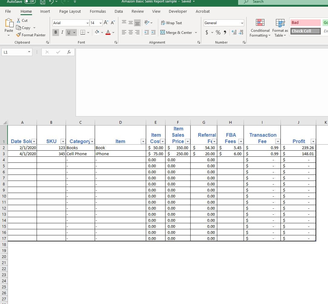 Amazon FBA and MF Sales Spreadsheet Excel Google Sheets Spreadsheet ...