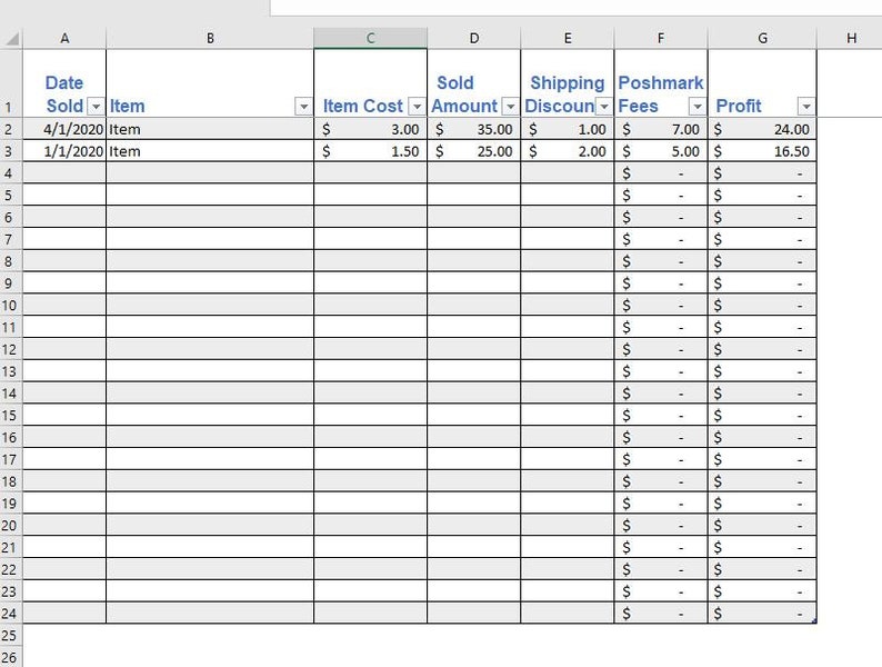 Poshmark Sales Spreadsheet Inventory Google Sheets Excel | Etsy