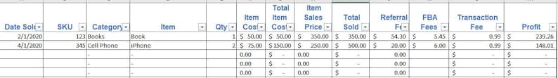 Amazon FBA and MF Sales Monthly and Expenses Profit Google Sheets Excel ...