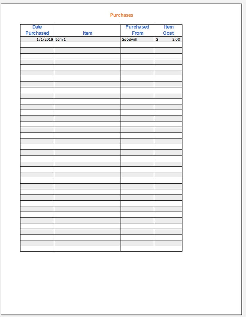 Mercari Poshmark eBay Facebook Monthly Sales Google Sheets | Etsy