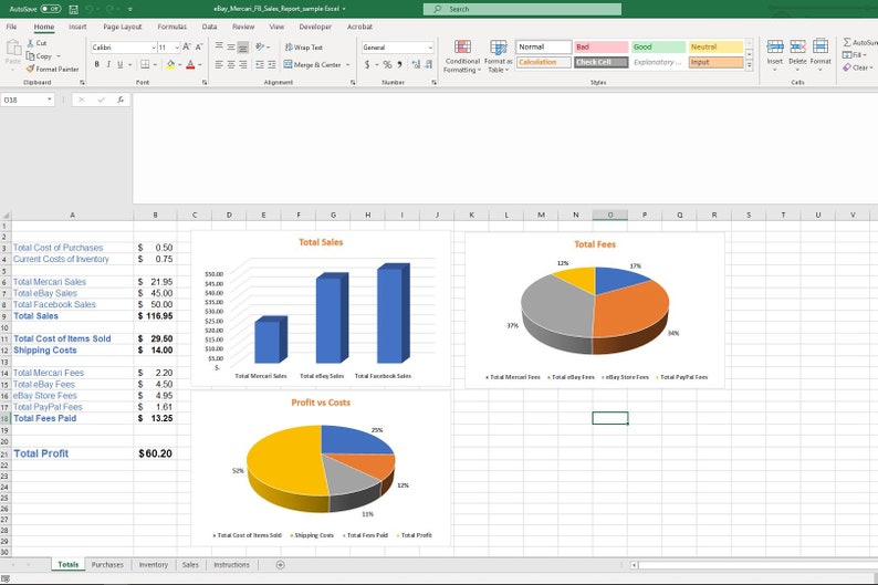 EBay Mercari and Facebook Spreadsheet Template Sales Report | Etsy