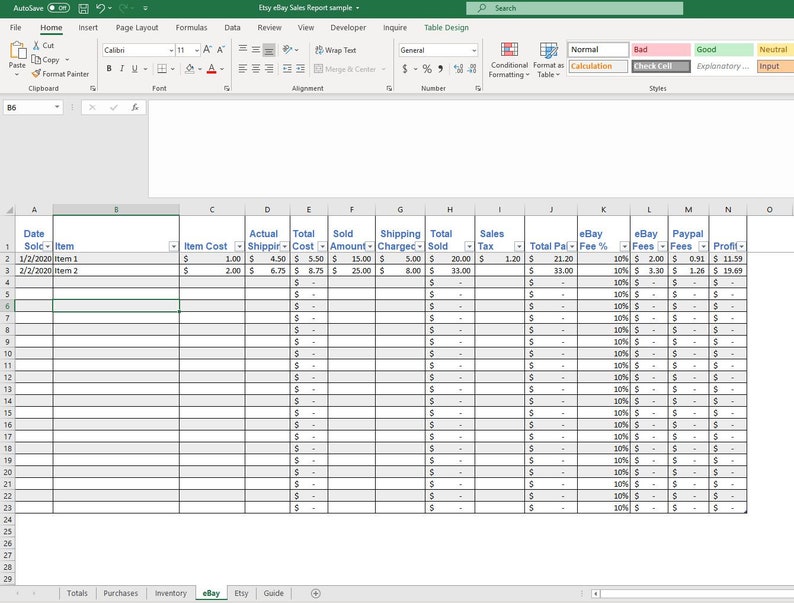 Etsy and eBay Sales Spreadsheet eBay Store Etsy Shop Owners | Etsy