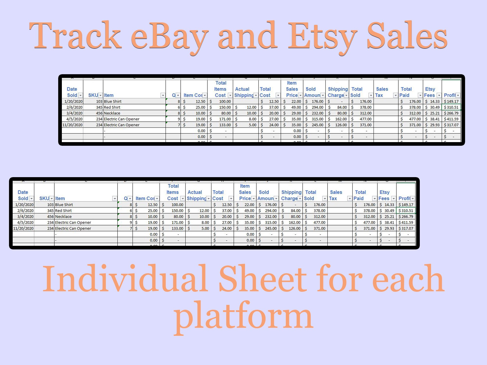 2 Custom Platforms Ebay Etsy Mercari Poshmark Google Sheets - Etsy