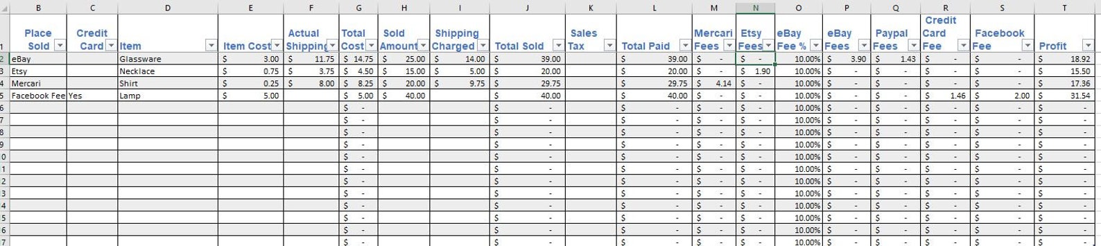 Etsy eBay Mercari Facebook Sales Spreadsheet eBay Store | Etsy