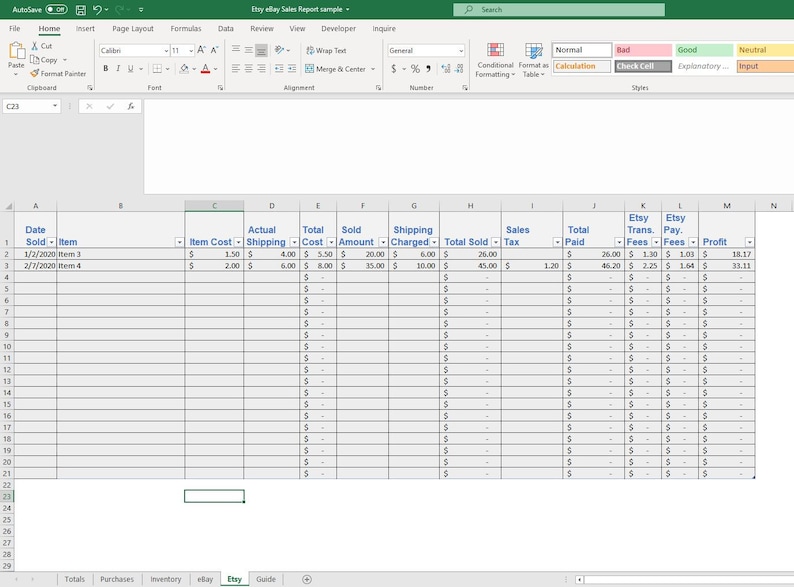 Etsy and eBay Sales Spreadsheet eBay Store Etsy Shop Owners | Etsy