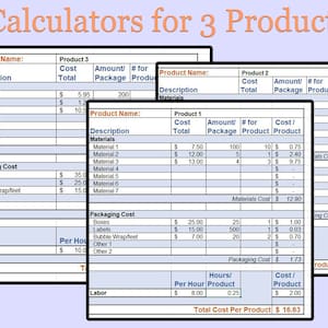 Etsy Product Cost Calculator, Google Sheets Labor Costs, Materials Cost ...