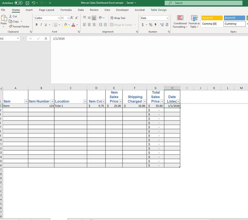 Mercari Sales Spreadsheet Template for Sales Purchases | Etsy