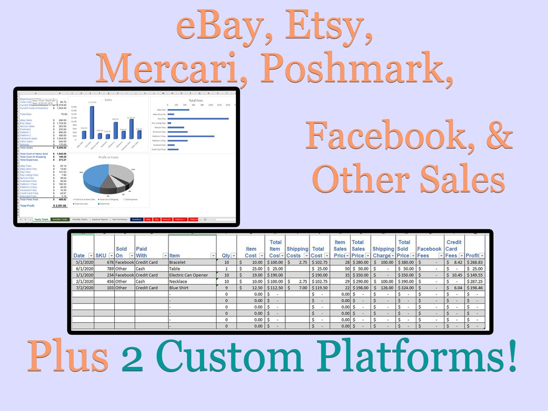 2 Custom Platforms Ebay Etsy Mercari Poshmark Google Sheets - Etsy