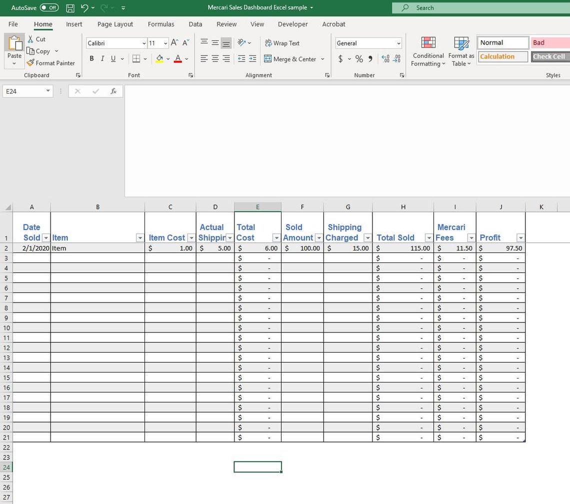 Mercari Sales Spreadsheet Template for Sales Purchases | Etsy