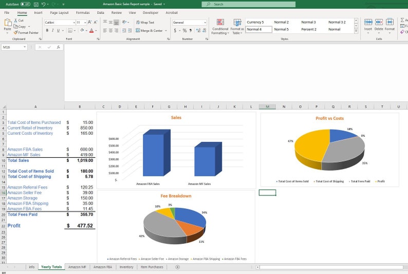 Amazon FBA and MF Sales Spreadsheet Excel Google Sheets Spreadsheet ...
