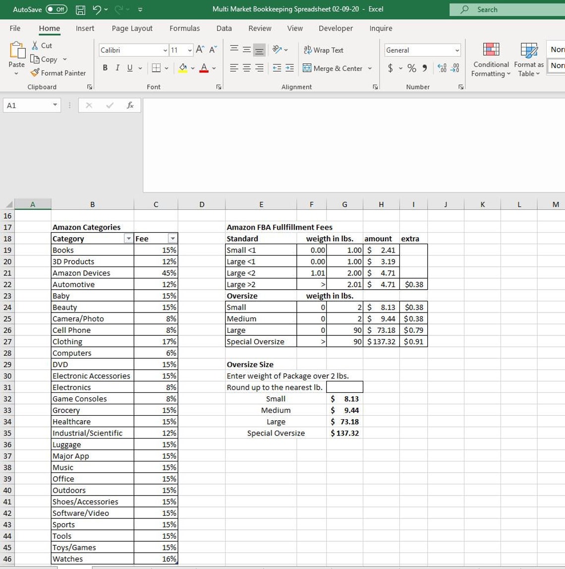 Amazon FBA and MF Sales Monthly and Expenses Profit Google Sheets Excel ...