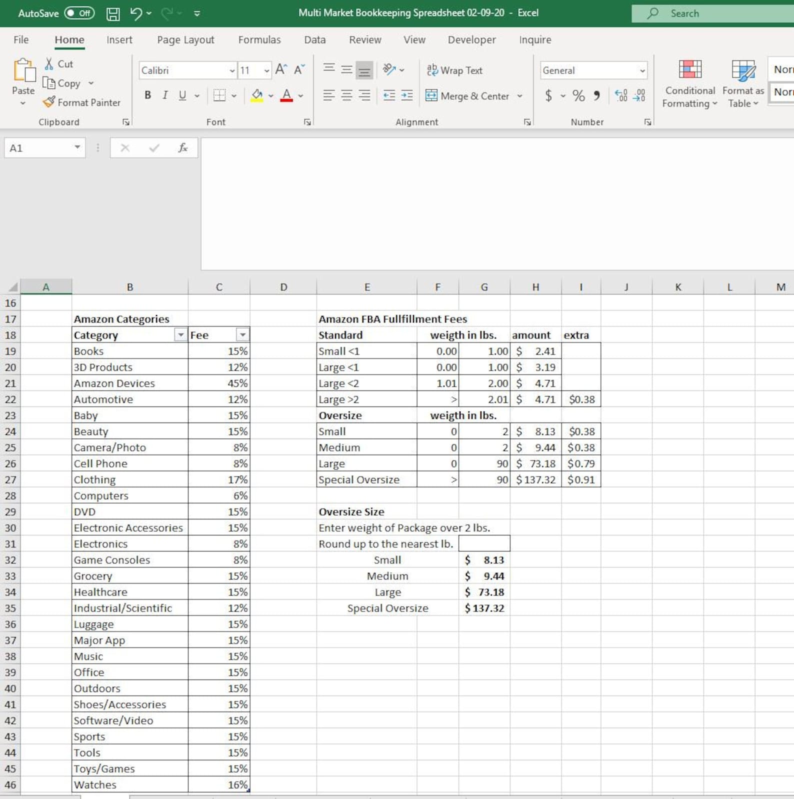 Amazon FBA and MF Sales Monthly and Expenses Profit Google Sheets Excel ...