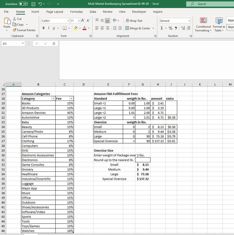 Amazon FBA and MF Sales Monthly and Expenses Profit Google Sheets Excel ...