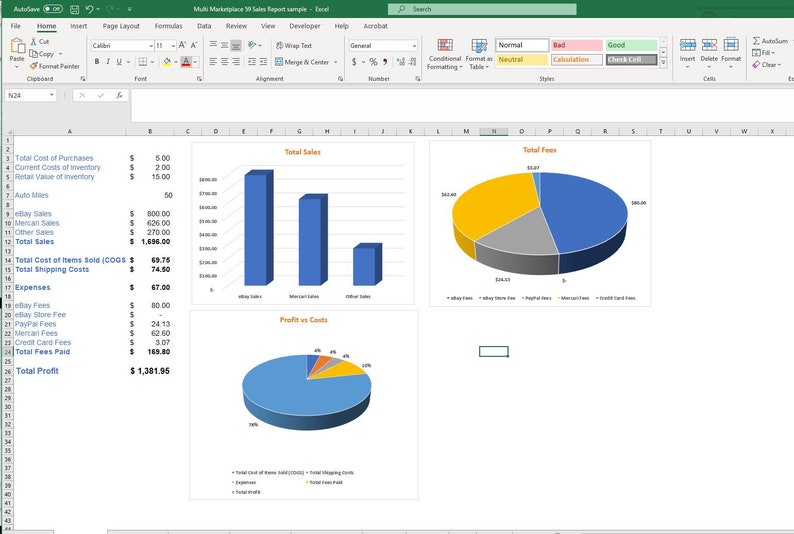 Ebay Mercari Facebook Profit Loss Credit Card Expenses Sales | Etsy