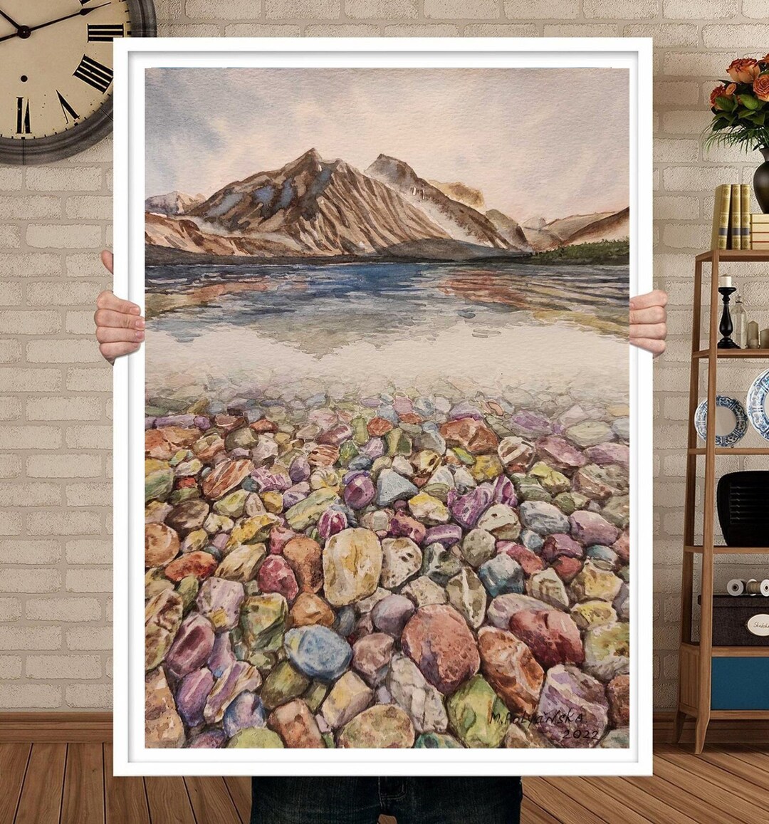 LANDSCAPE COLORED STONES Lake Original Painting, Mcdonald Valley ...