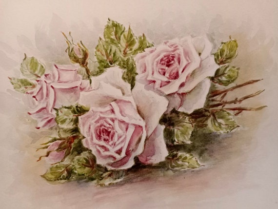 VINTAGE ROSE PAINTING Vintage French Country Cottage Flower | Etsy