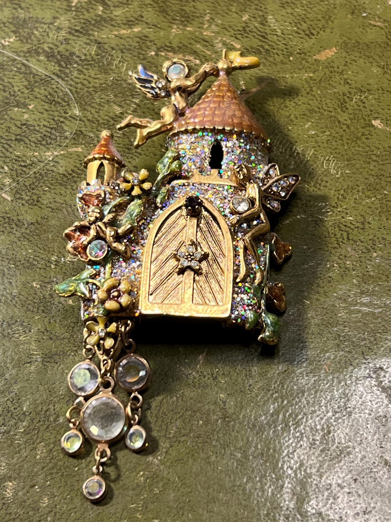 Stunning Vintage Kirk’s Folly Metal and Glass Castle Brooch - Etsy
