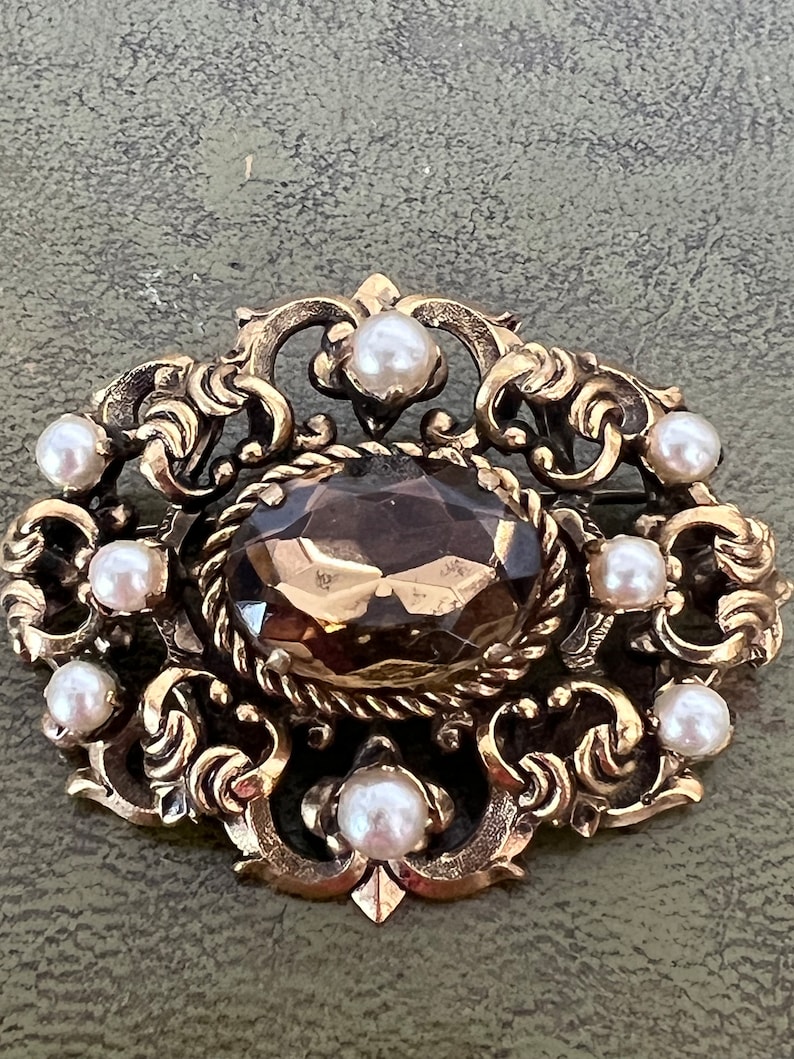 West German Metal and Glass Brooch - Etsy