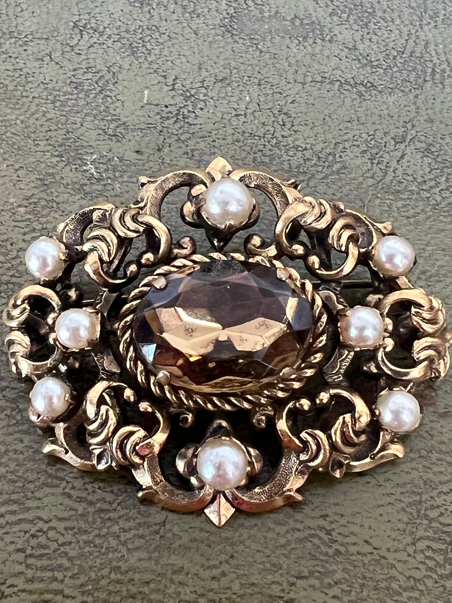 West German Metal and Glass Brooch - Etsy