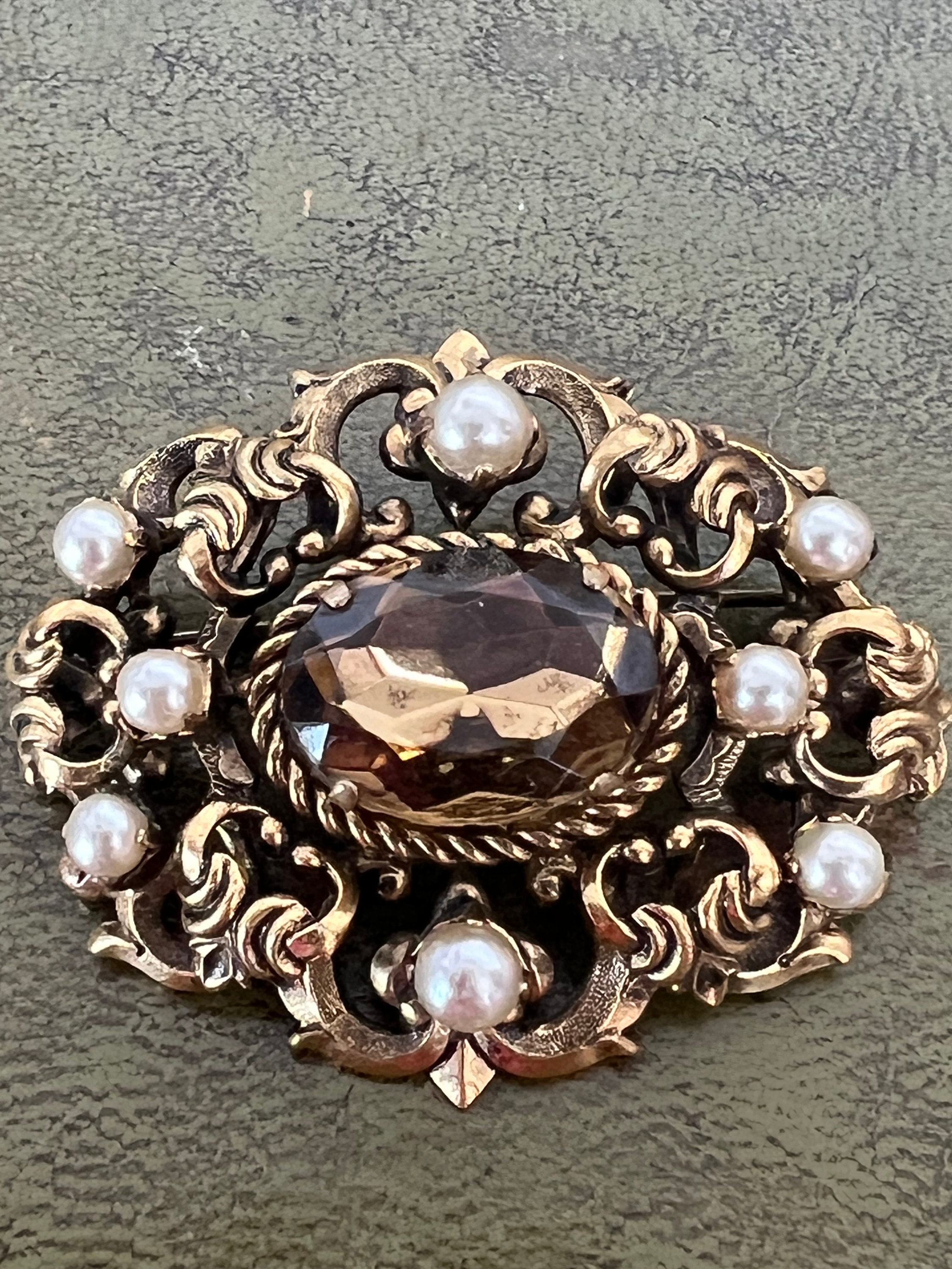 West German Metal and Glass Brooch - Etsy