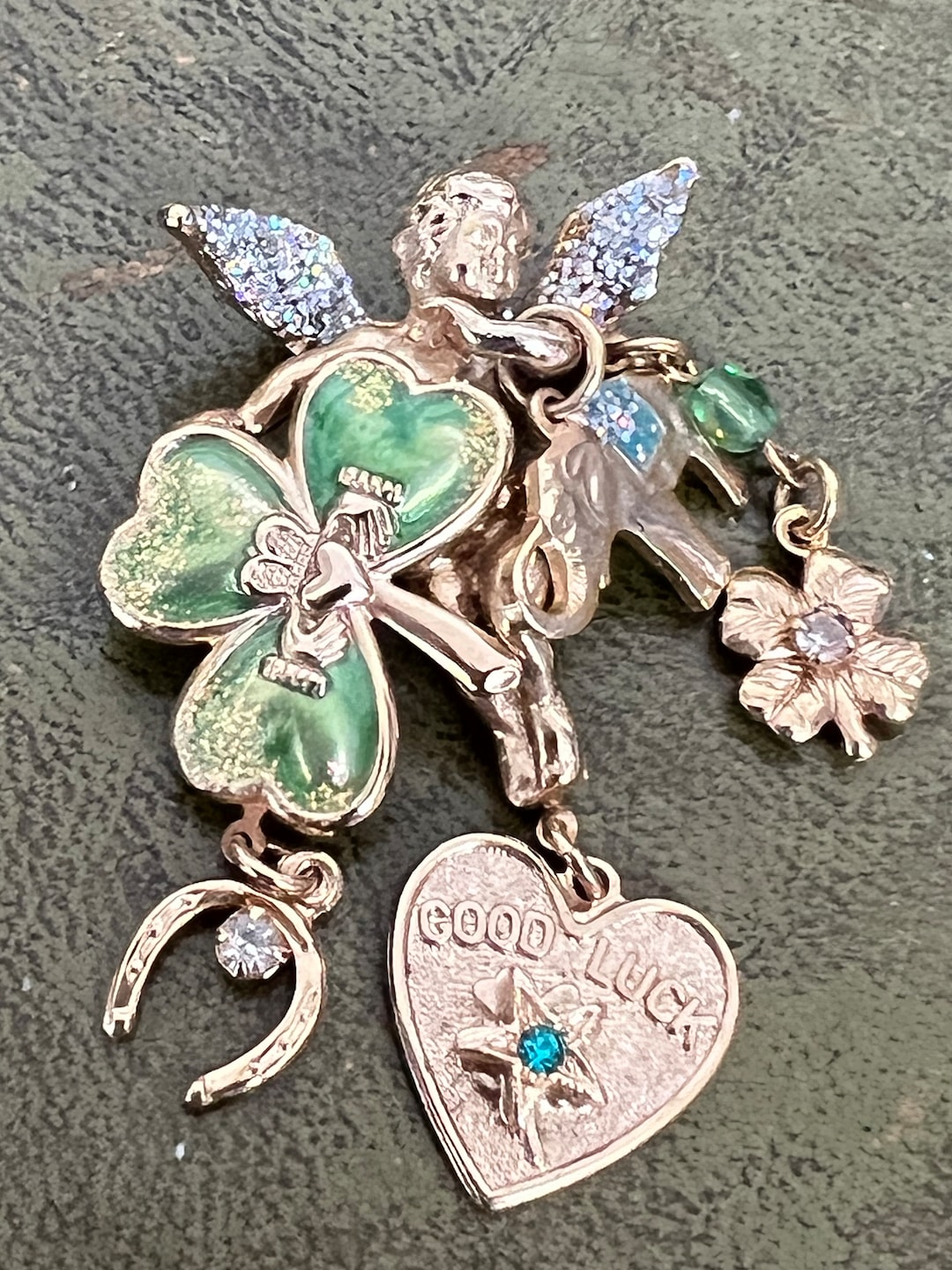 Lovely Kirk’s Folly Metal and Enamel Good Luck Brooch - Etsy