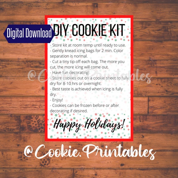 DIY Cookie Kit Instructions Printable Holiday Tag Instant | Etsy