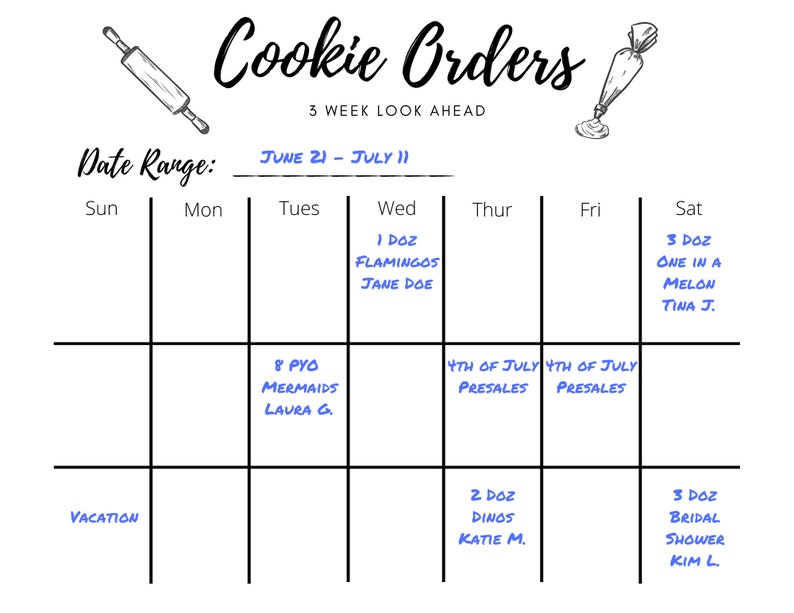 COOKIE PLANNER | Printable Cookie Order Tracker Planner, Letter Size ...