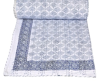 Beautiful Block Print Kantha Quilt Indian Hand Block Print Kantha Quilt ...