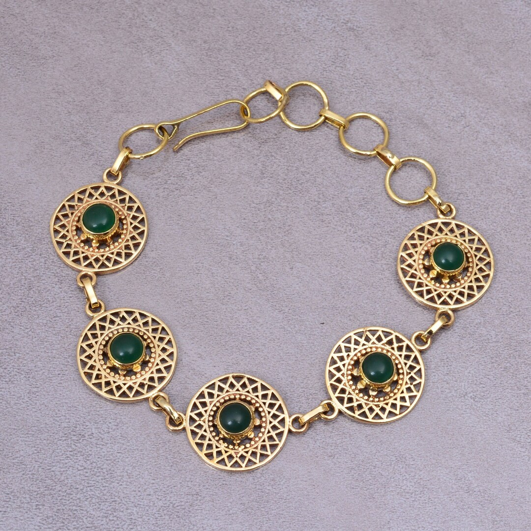 Handmade Green Jade Brass Bangle, Adjustable Boho Bracelet - Etsy