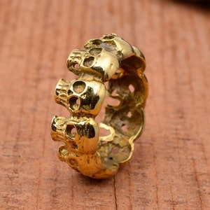 Life of Death Human Skull Gold Ring, Gold Jewelry, Multi Skull Ring ...