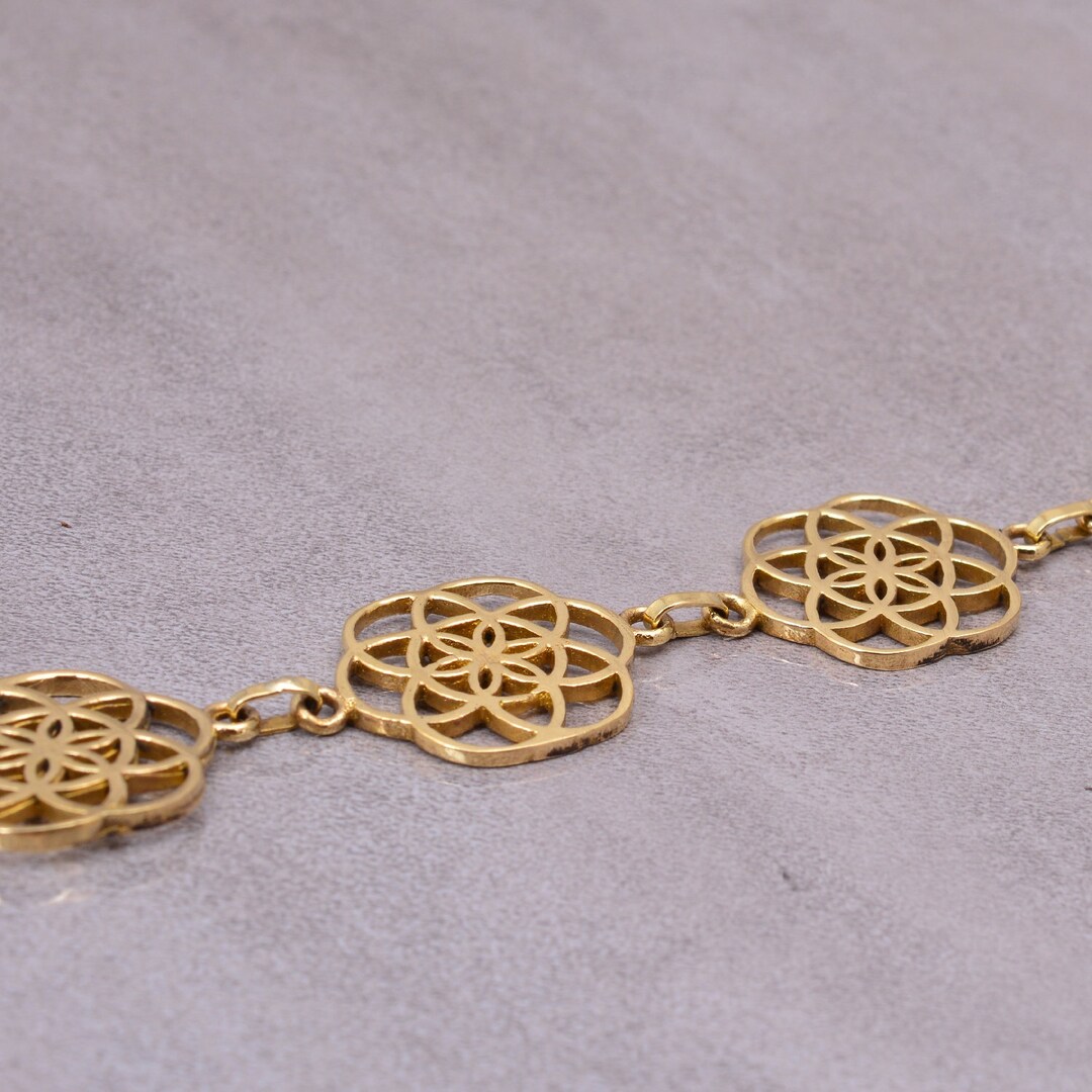 Sacred Geometry Brass Bracelet | Handmade Flower of Life Design ...