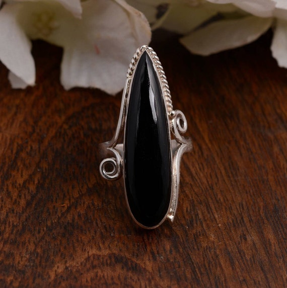 Black Obsidian Ring 925 Sterling Silver Ring Women Gift - Etsy